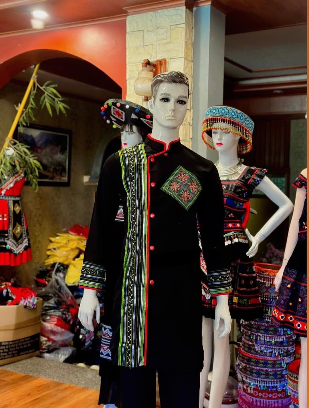 Hmong Outfit for Men Vintage Handmade Embroidered Jacket Hmong Ethnic ...