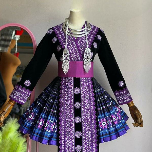 Hmong Dress for Women, Ethnic Embroidered Hmong Clothes, Hill Tribe ...