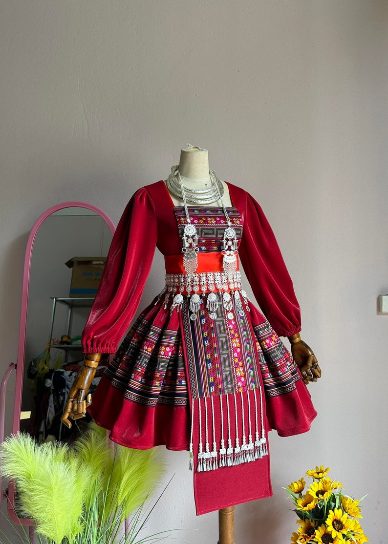 Hmong Dress for Women, Vintage Ethnic Embroidered Dress, Hmong Hill ...