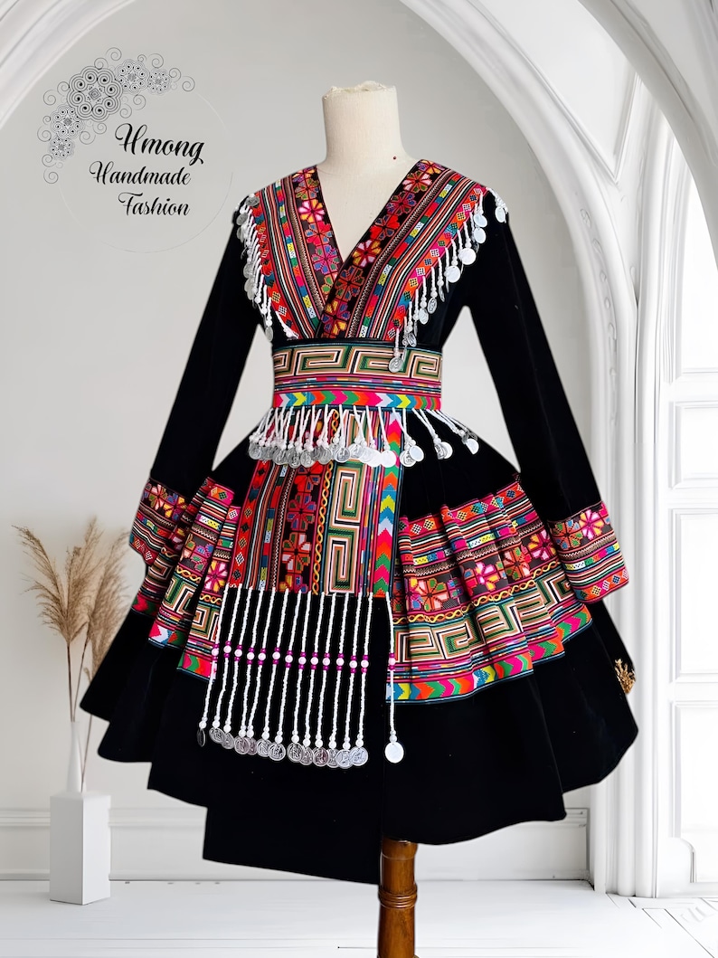 Hmong Dress for Women, Ethnic Embroidered Hmong Clothes, Hill Tribe ...