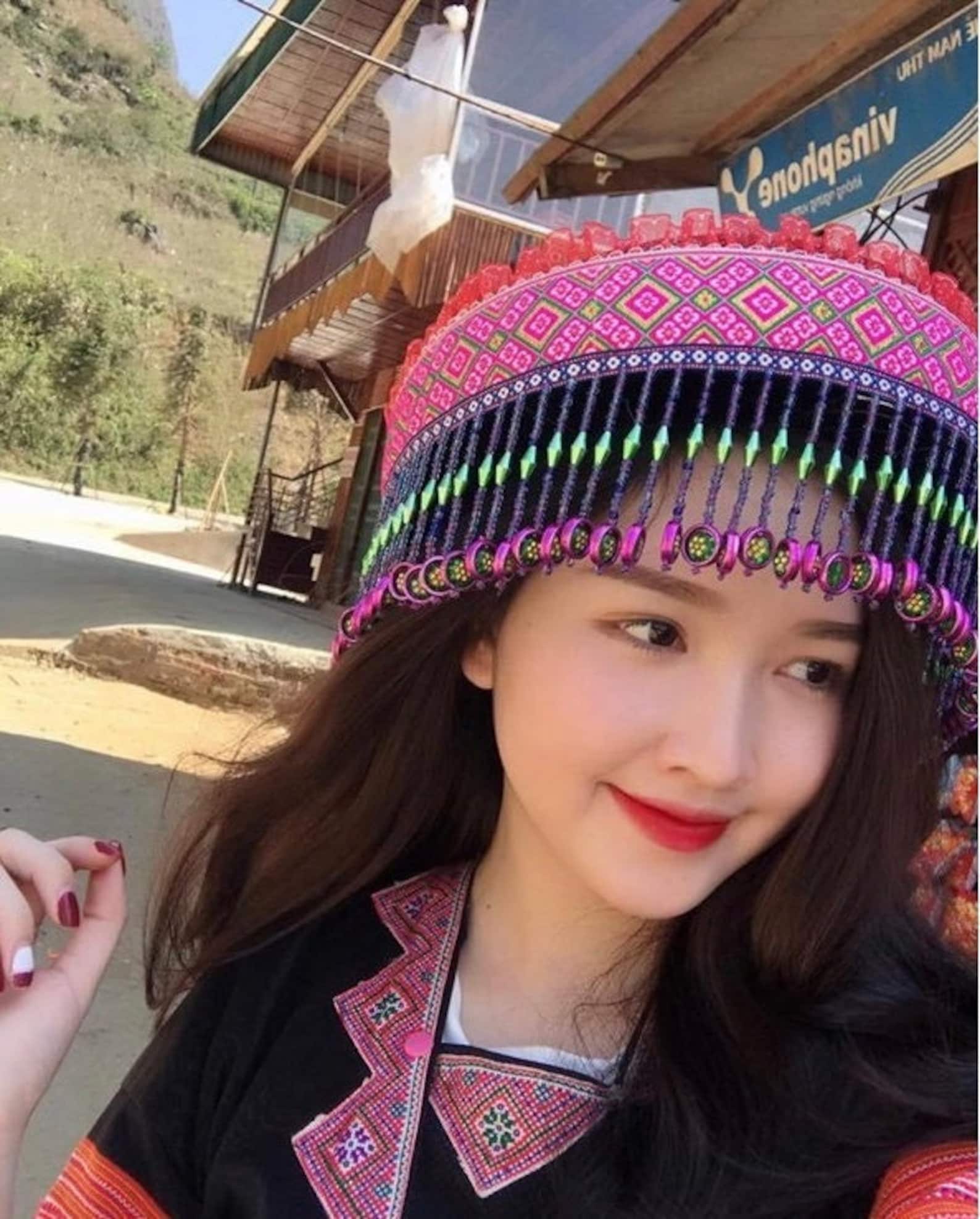 Handmade Hmong Hat, Ethnic Boho Handcrafted Headwear, Vintage Tribal ...