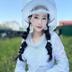 Hmong White Dress for Women, Ethnic Embroidered Hmong Clothes, Hill ...