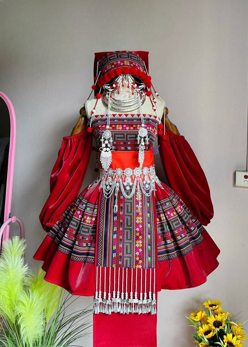 Hmong Dress for Women, Ethnic Embroidered Hmong Clothes, Hill Tribe ...