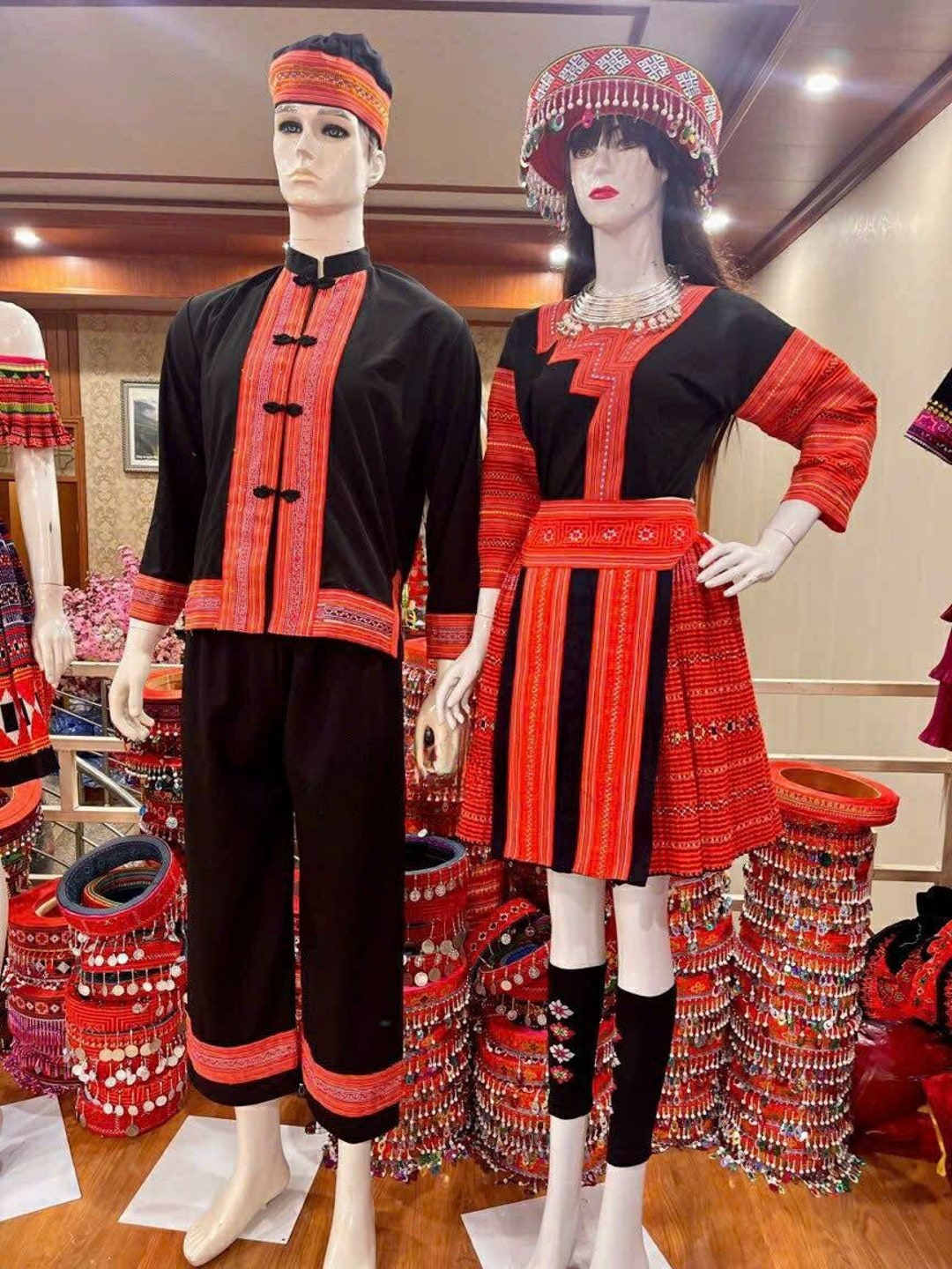 Hmong Couple Set | Hmong Dress for Women | Vintage Embroidered Dress ...