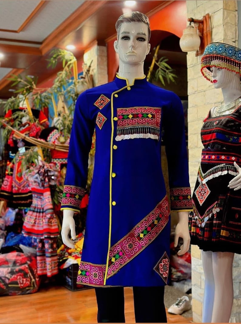 Hmong Outfit for Men Handmade Embroidered Jacket Hmong Ethnic Handmade ...