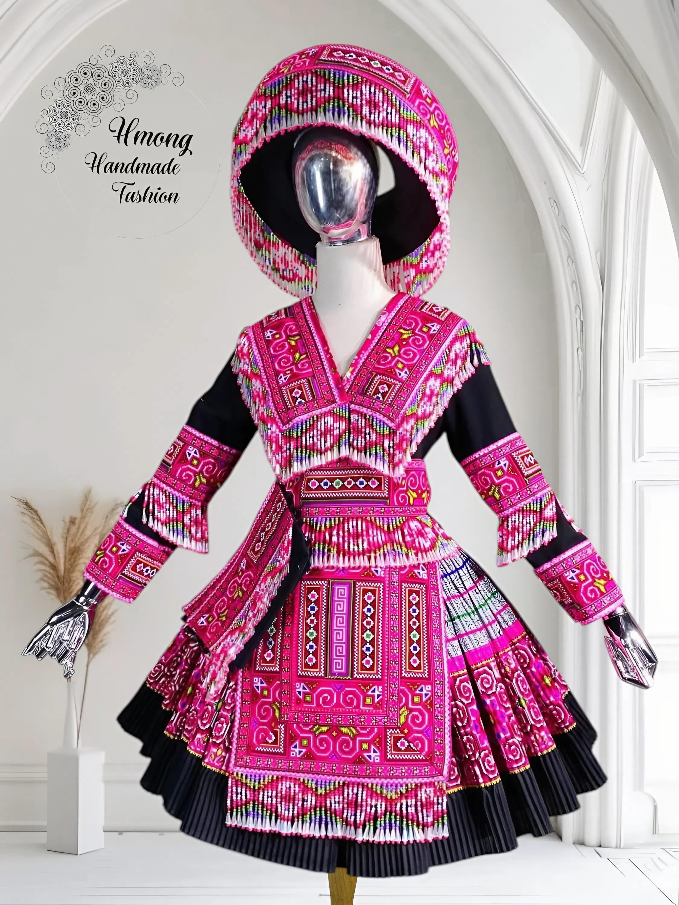 Hmong Dress for Women, Ethnic Hand Embroidered Hmong Clothes, Hill ...