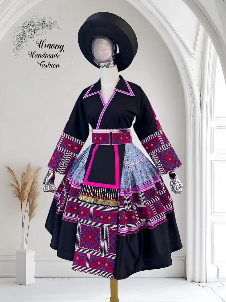 Hmong Dress for Women, Ethnic Embroidered Hmong Clothes, Hill Tribe ...