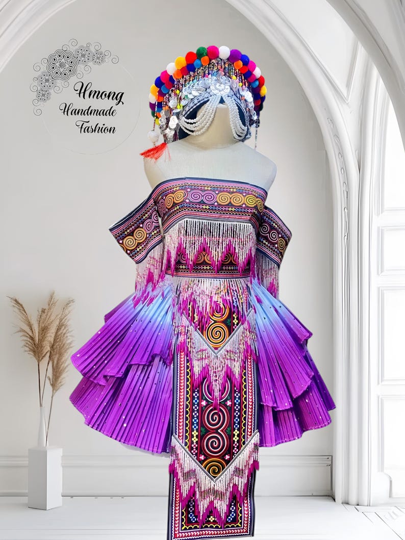 Hmong Dress for Women, Ethnic Hmong Clothes, Hill Tribe Handmade Hmong ...
