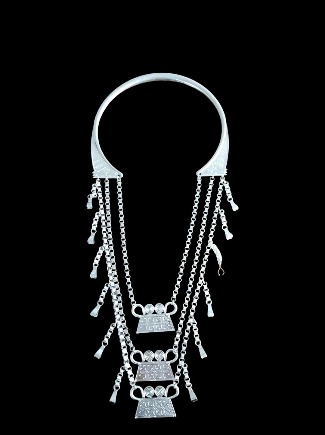 Hmong Silver Necklace Xauv for Men| Hill Tribe Necklace | Traditional ...