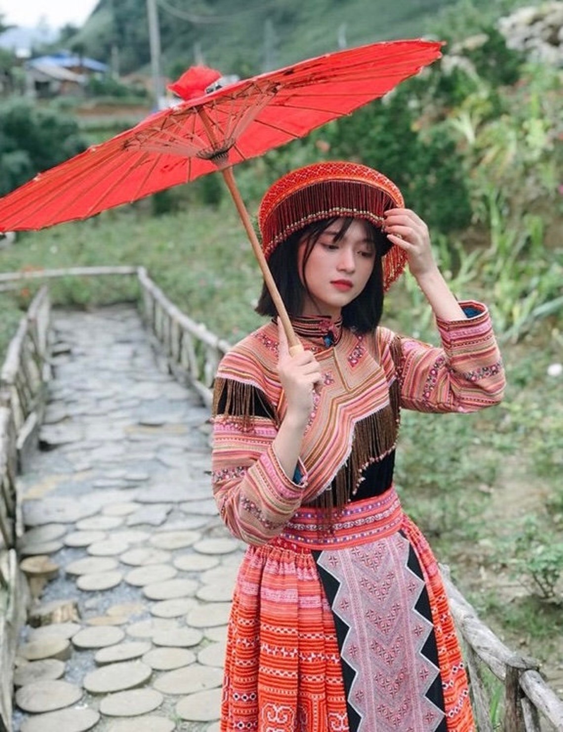 Handmade Hmong Hat, Ethnic Boho Handcrafted Headwear, Vintage Tribal ...