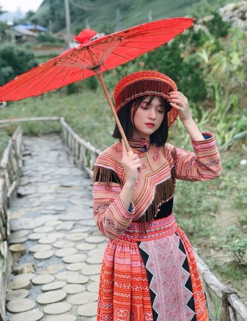 Handmade Hmong Hat, Ethnic Boho Handcrafted Headwear, Vintage Tribal ...