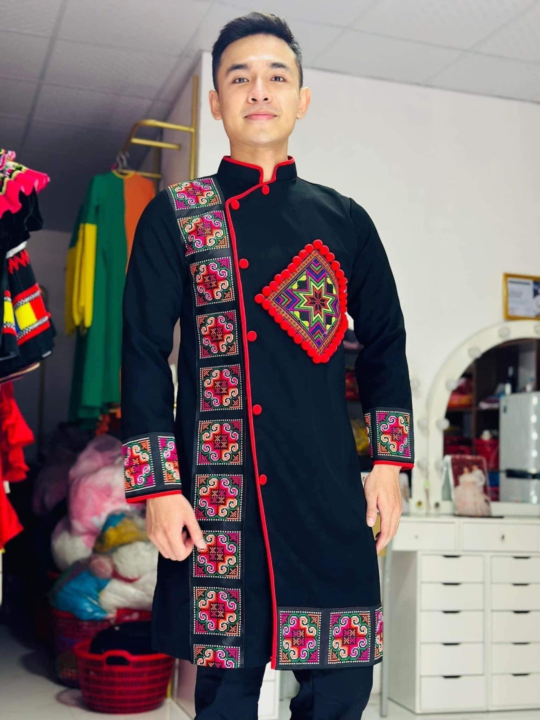 Hmong Outfit for Men | Handmade Embroidered Jacket | Hmong Ethnic ...