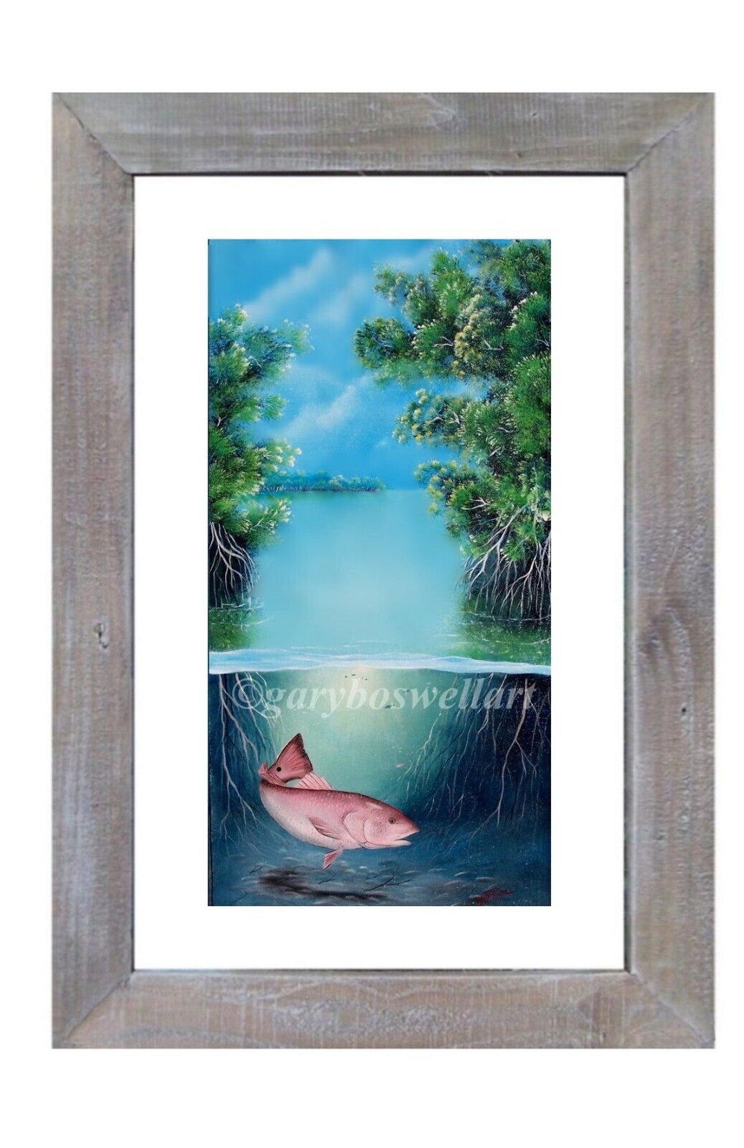 Redfish Below Mangroves Signed Numbered Limited Edition Framed Matted ...