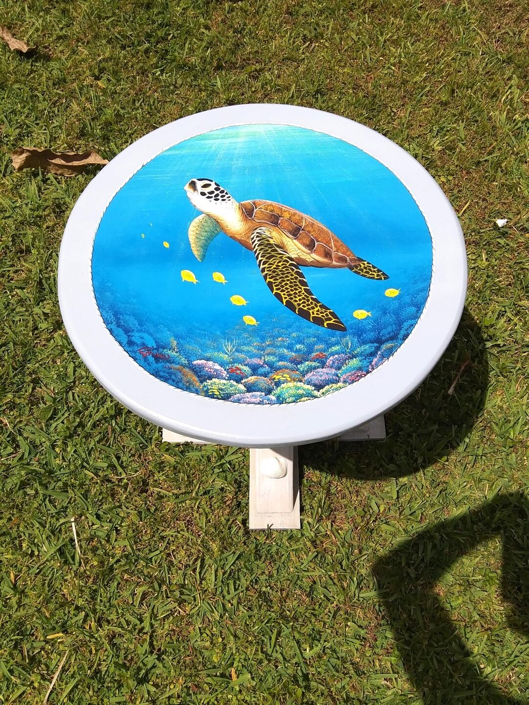 Hand-painted Sea Turtle Coastal Table: Rustic Beach House Decor - Etsy