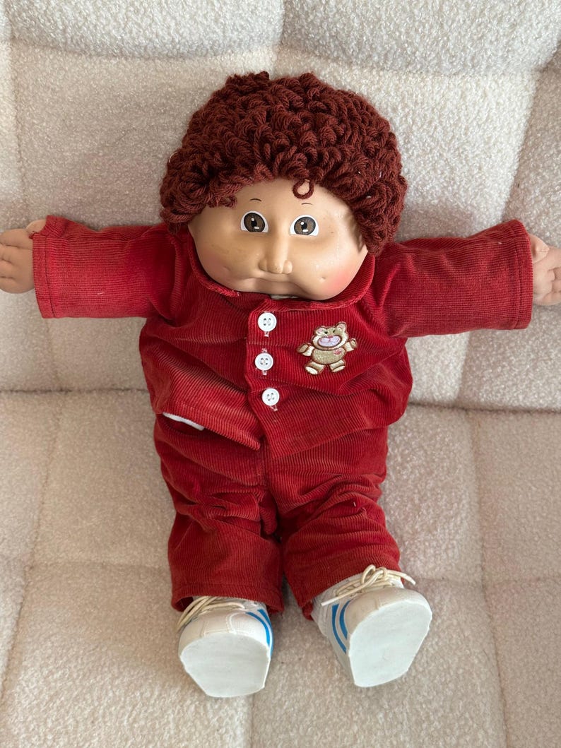 Vintage 1982 Cabbage Patch Boy Doll: Brown Hair, Red Overalls - Etsy