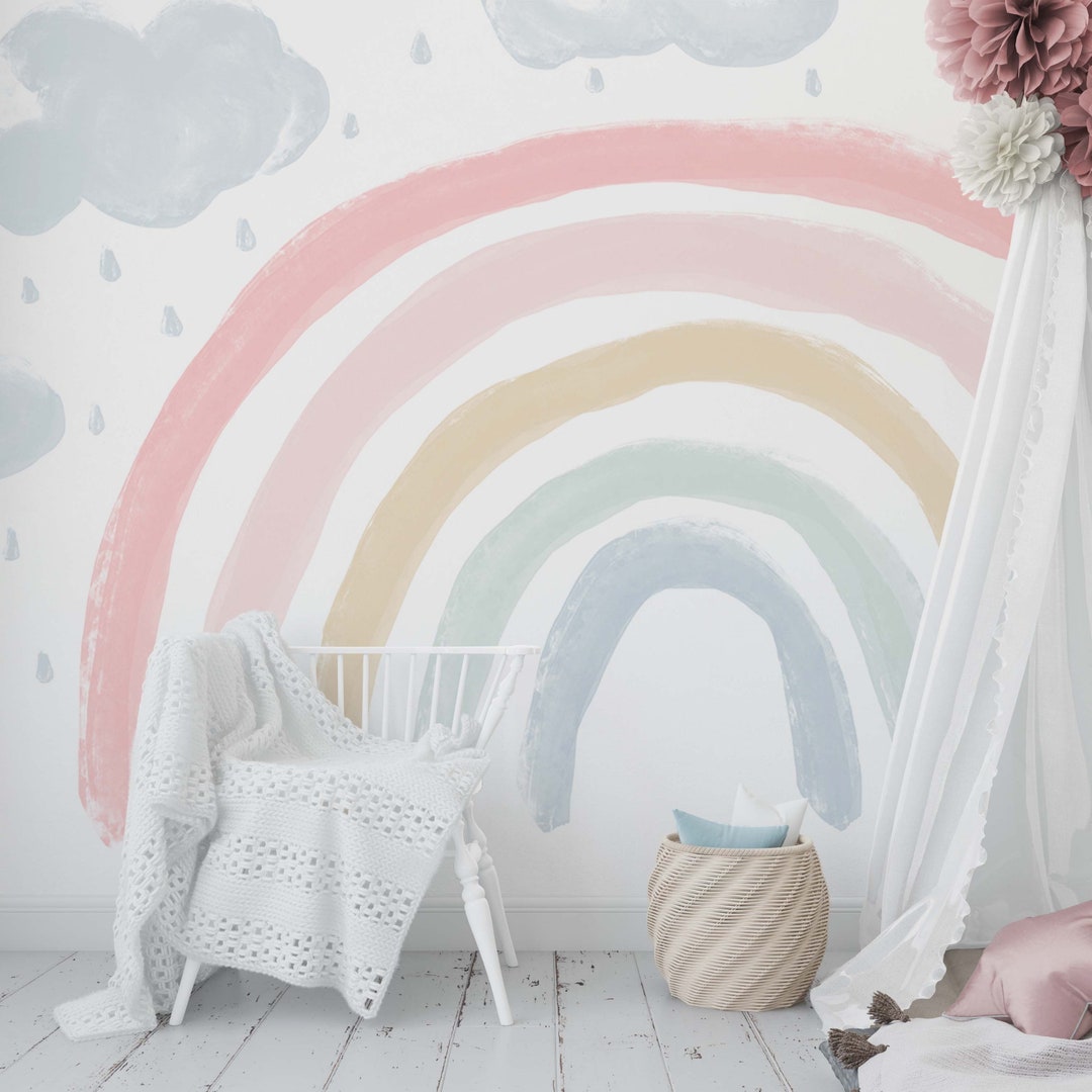 Watercolor Rainbow Wallpaper Rainbow and Clouds Wallpaper - Etsy