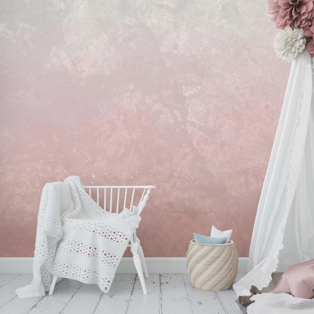 Pink Ombre Wall Mural Brush Textured Wallpaper Pink Monochrome ...