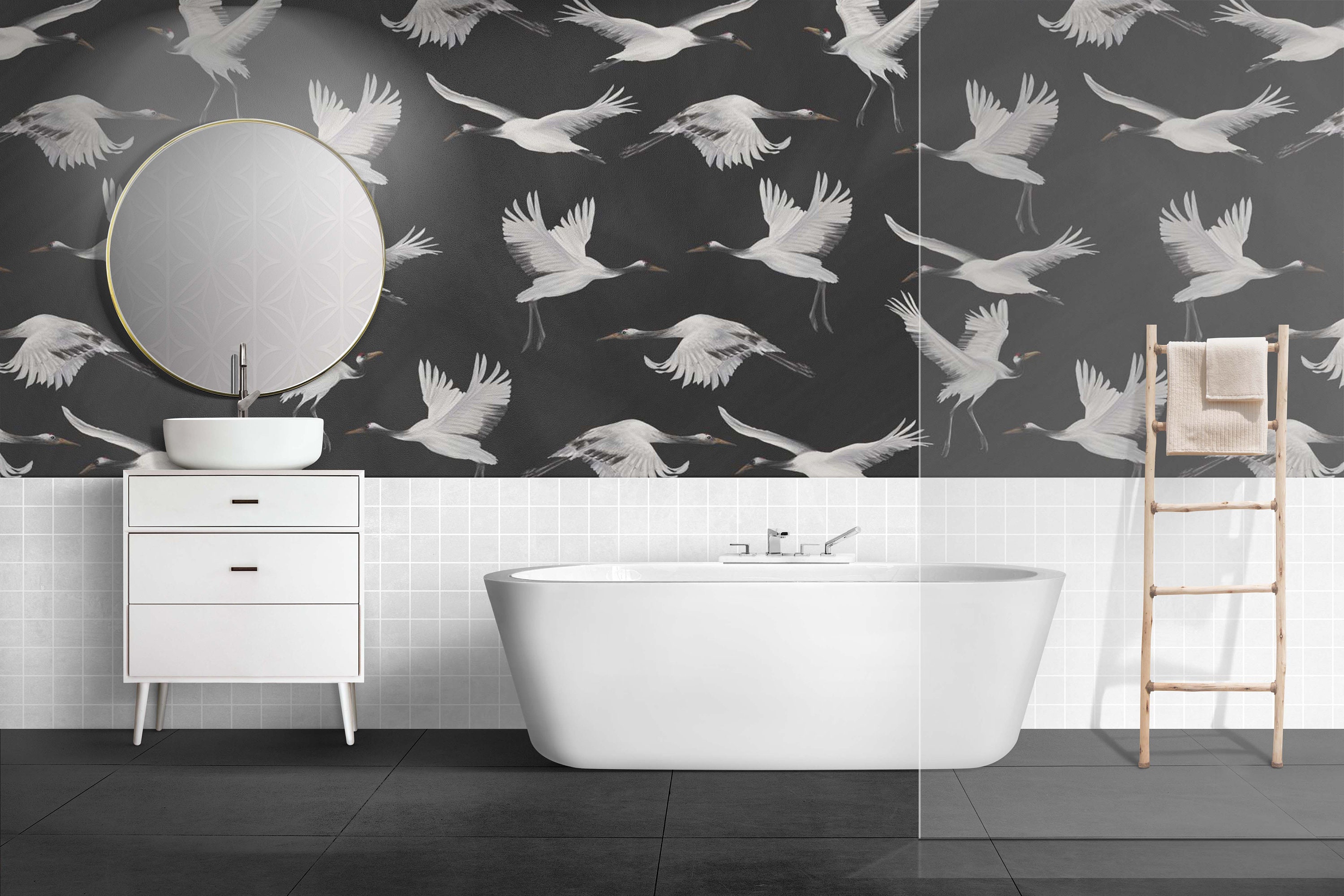 Migratory Birds Wallpaper - Crane Birds Wallpaper - Black and White ...
