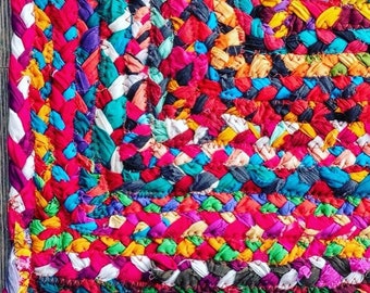 Hand Braided Bohemian Colorful Cotton Chindi Area Rug Multi Color Home Decor Rugs Cotton Area ...