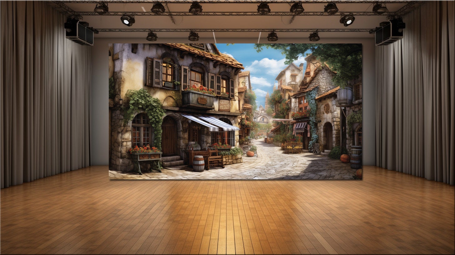 Village Scene Backdrop for Printing on Canvas or Projecting in ...