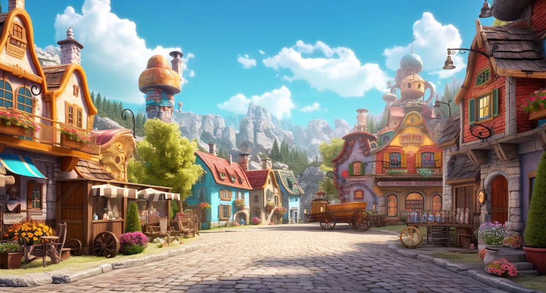 Village Scene Backdrop for Printing or Projecting Theatre or ...