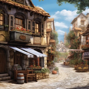Village Scene Backdrop for Printing on Canvas or Projecting in ...