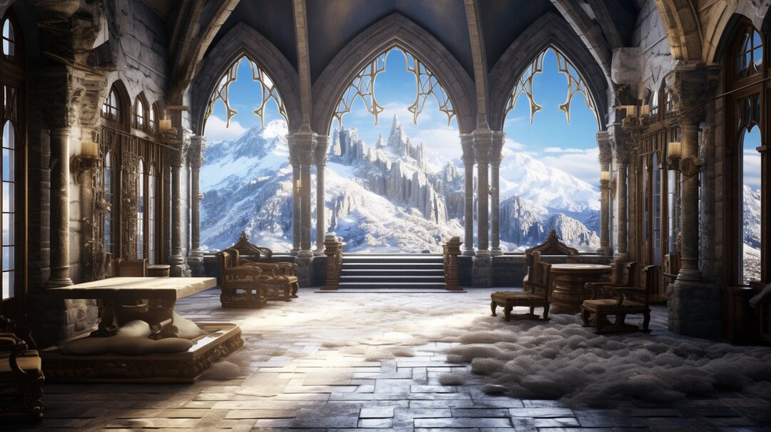 Wow Factor Backdrop or Cloth of Castle Overlooking Snowy Mountain for ...