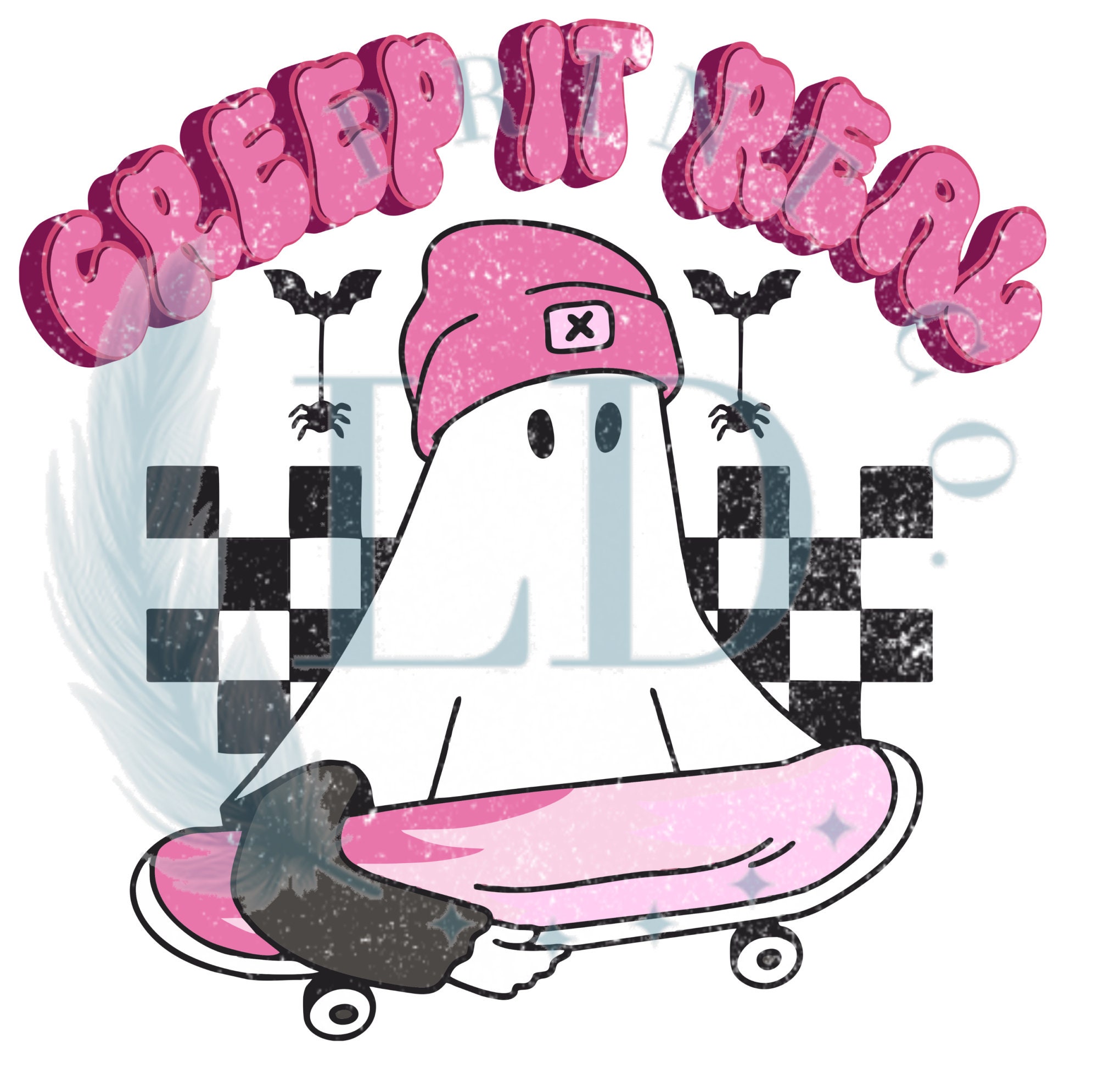 Pink Creep It Real PNG With a Skateboarding Ghost for Halloween ...