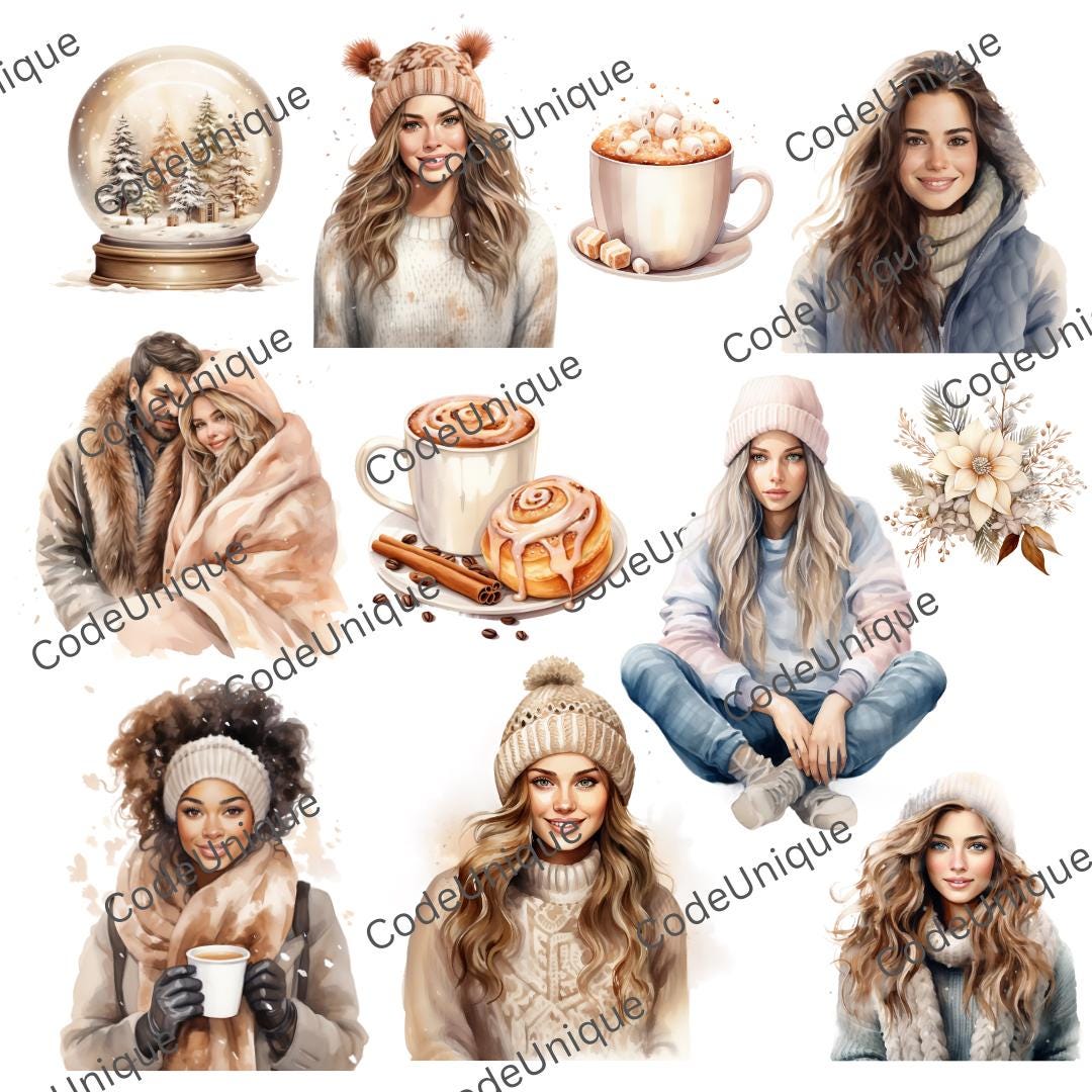 Watercolor Winter Clipart, PNG Bundle, Sweater Weather, Rustic, Digital ...