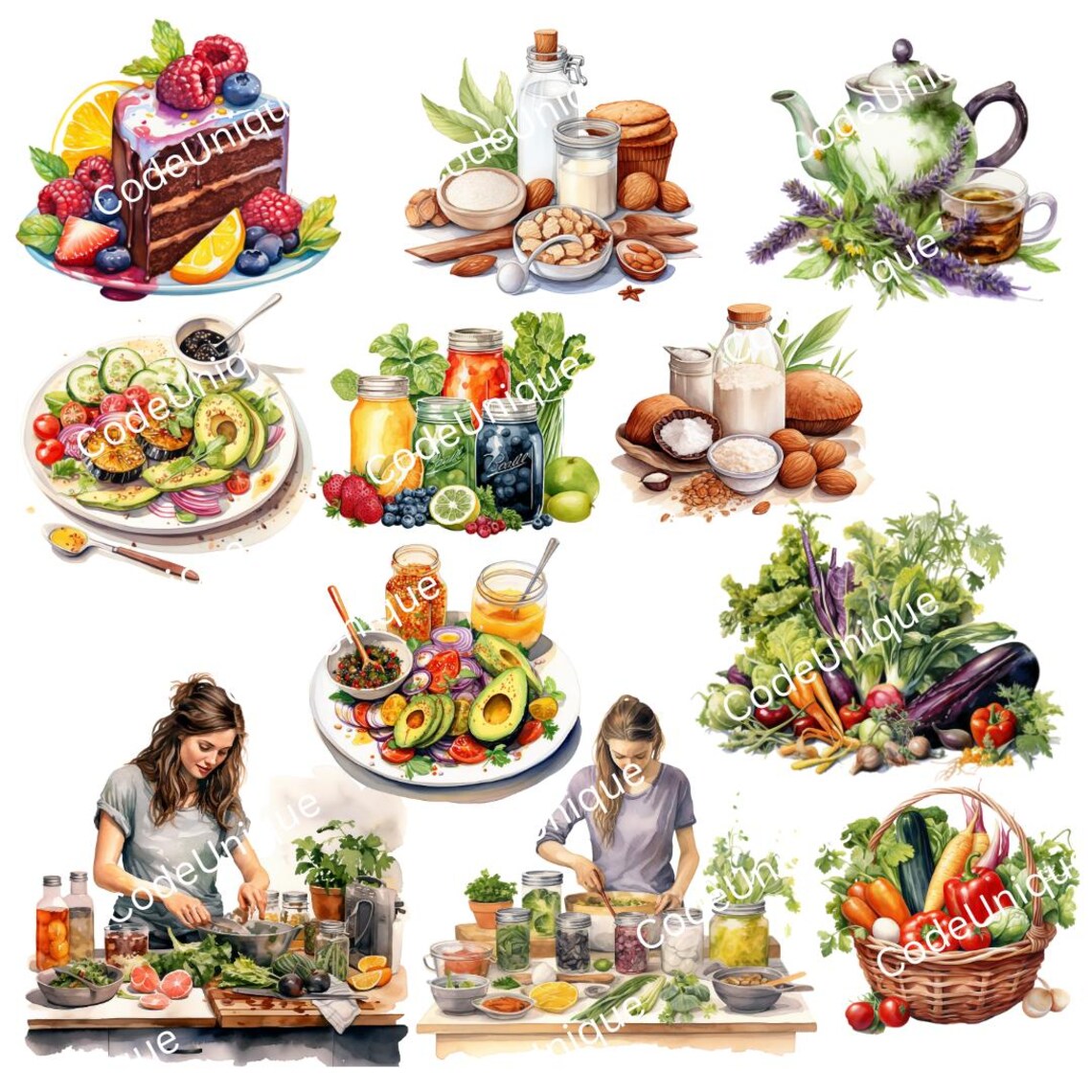 Watercolor Veggies Clipart Bundle, Healthy Food Graphics, Veganuary ...