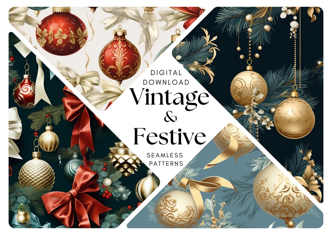 Vintage Christmas Seamless Pattern PNG Bundle - Retro Winter Wrapping ...