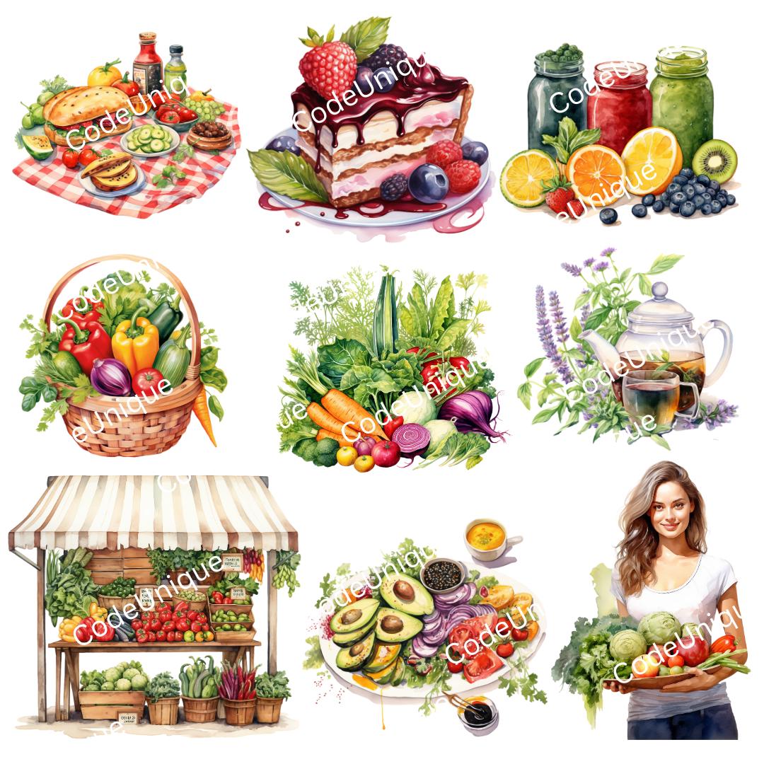 Watercolor Veggies Clipart Bundle, Healthy Food Graphics, Veganuary ...