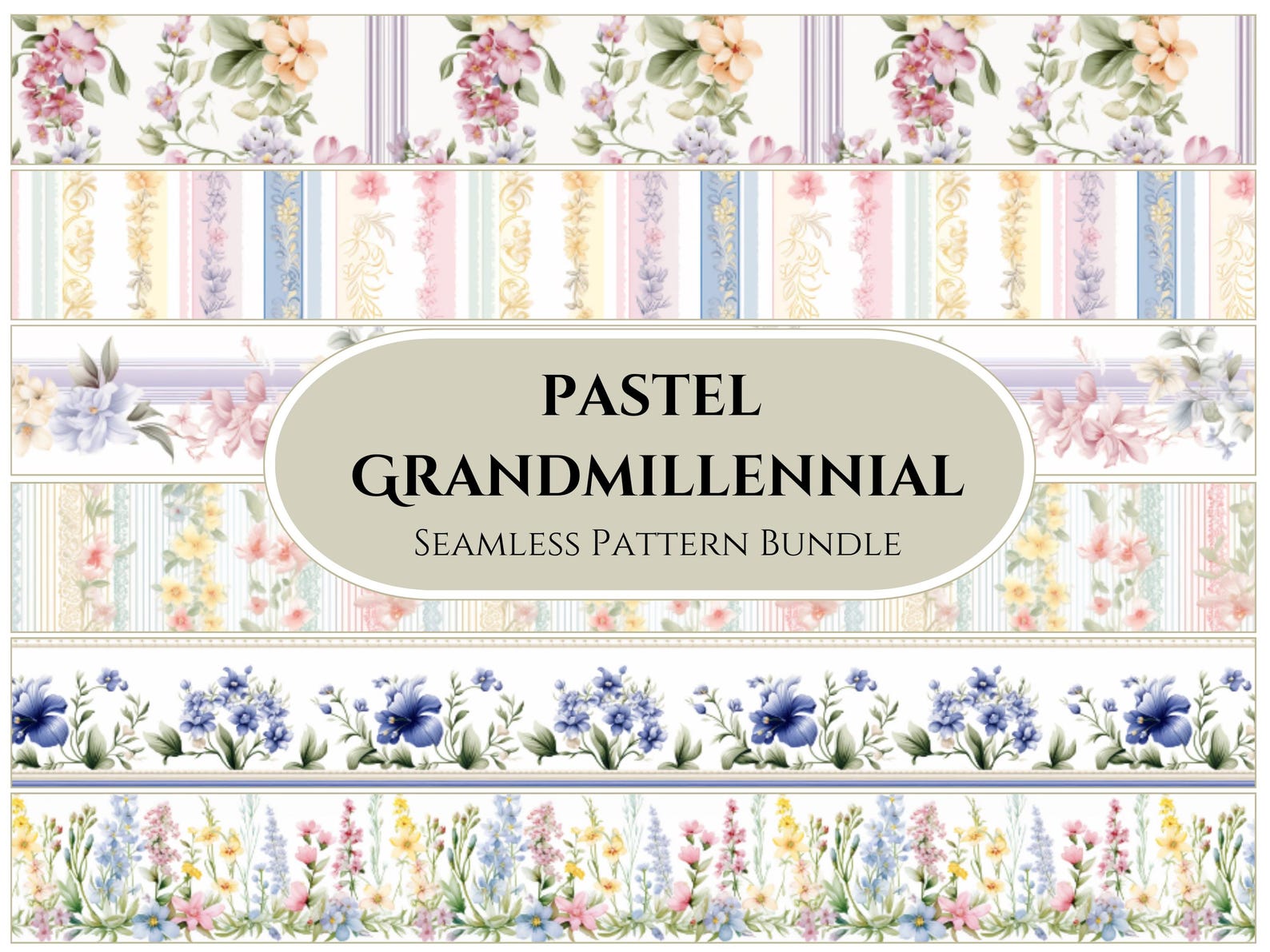 Pastel Floral Pattern Bundle: Grandmillennial Digital Paper (PNG) - Etsy