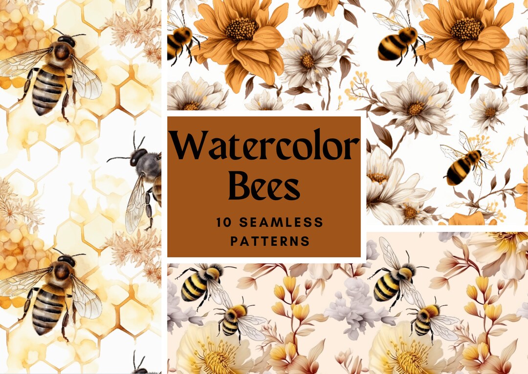 Printable Watercolor BEE SEAMLESS PATTERN for Bee Lover – Botanical ...