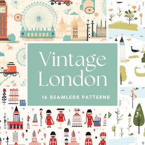 Printable VINTAGE LONDON PATTERNS in Minimalist, Hand Drawn Style ...
