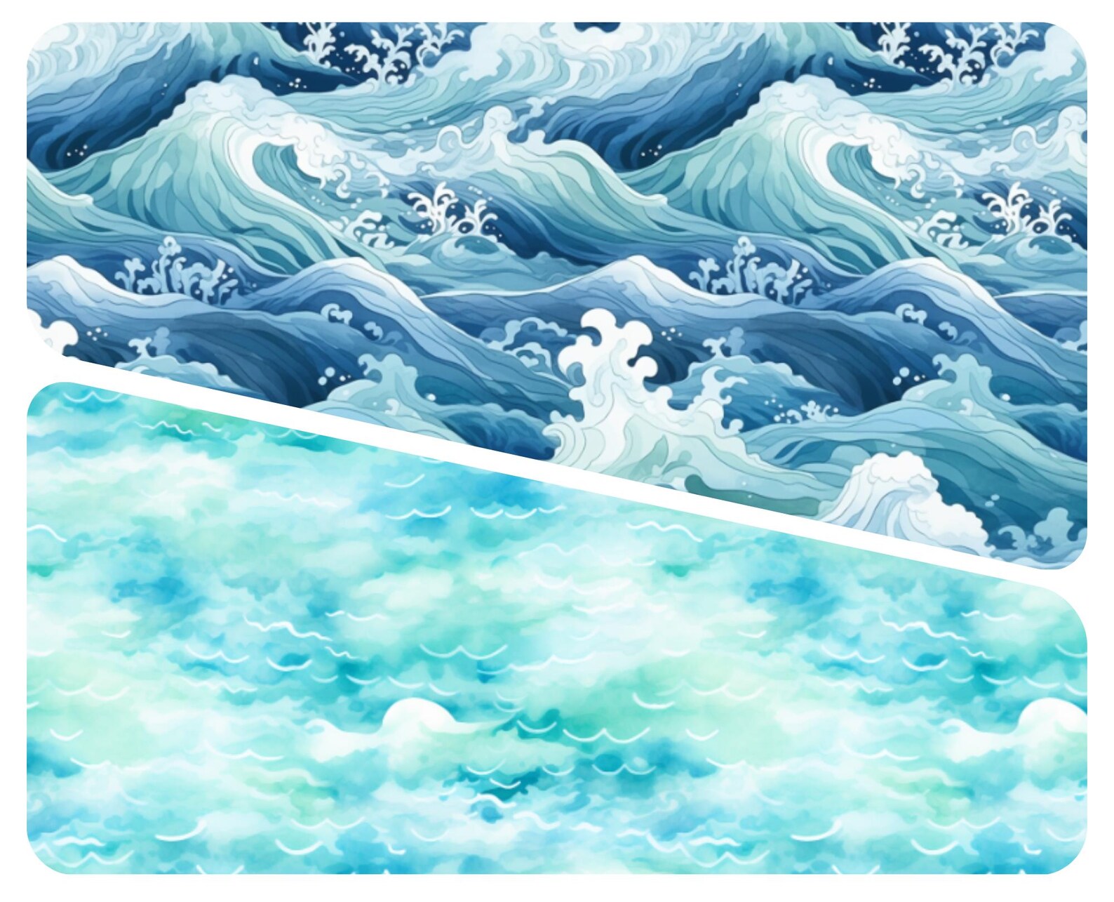 Watercolor Ocean Seamless Patterns, Digital Paper, Ocean Waves ...