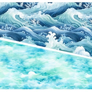 Watercolor Ocean Seamless Patterns, Digital Paper, Ocean Waves ...