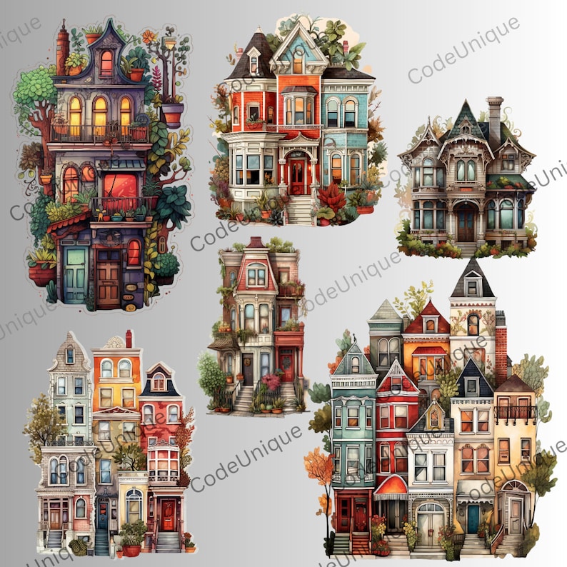 Victorian House Stickers: Watercolor Clipart, Scrapbooking (digital ...
