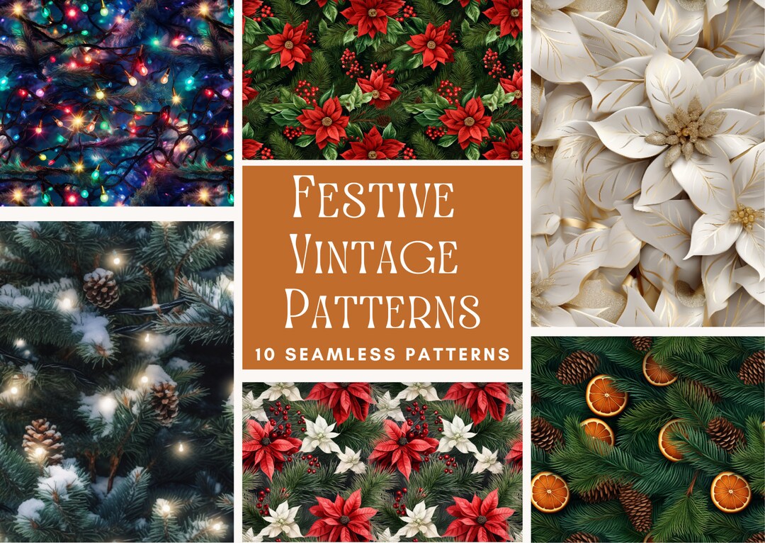 Vintage Christmas Pattern Bundle: Retro Holiday PNG (digital Download ...