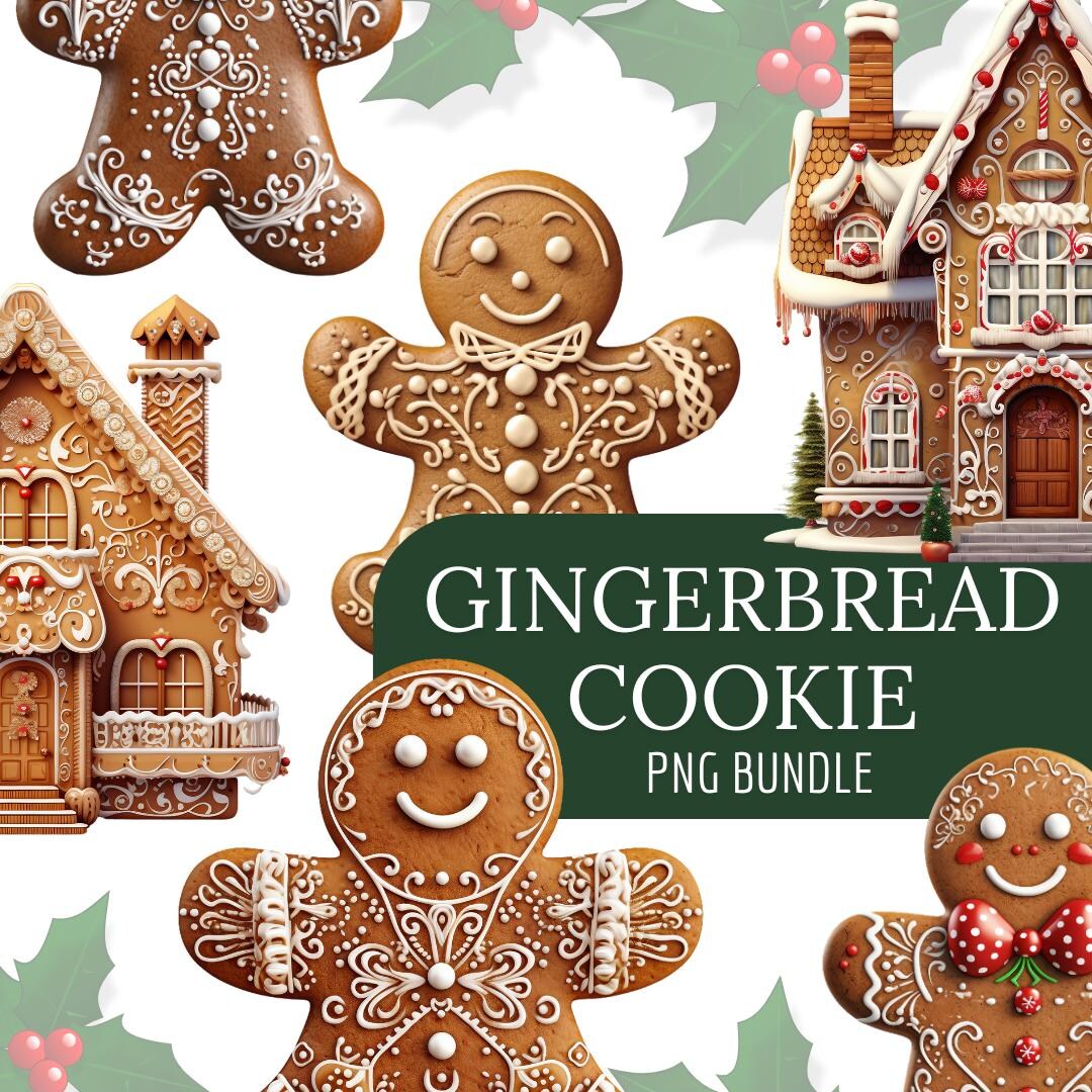 8x GINGERBREAD CLIPART Bundle, Cute Gingerbread Man, Gingerbread House ...