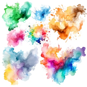 WATERCOLOR SPLASHES CLIPART Png Bundle, Commercial Use & Watercolor ...