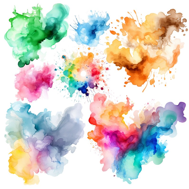 WATERCOLOR SPLASHES CLIPART Png Bundle, Commercial Use & Watercolor ...