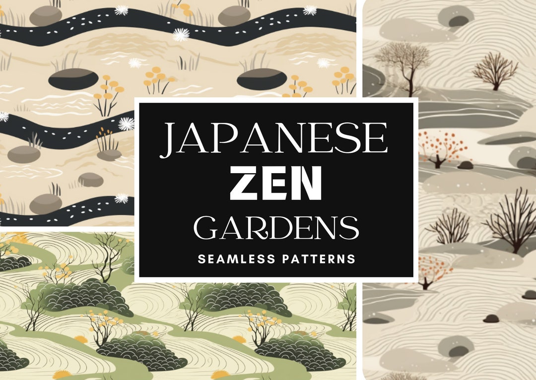 Japanese Zen GARDENS Geometric Landscape SEAMLESS PATTERNS in Zip File ...