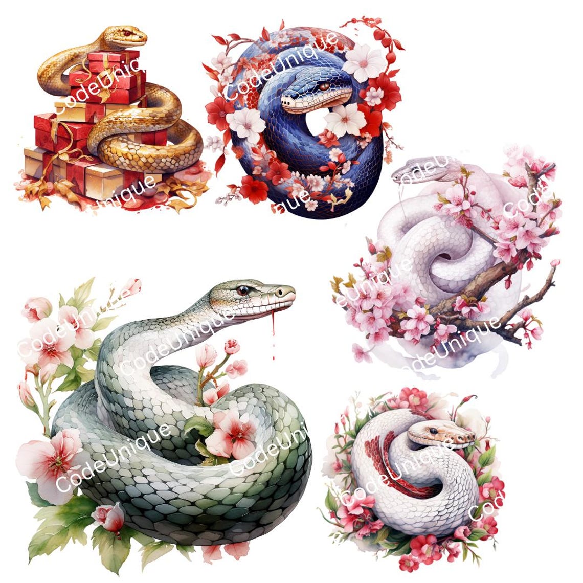 Lunar Year 2025, Year of the Snake Clipart Bundle, Happy Chinese New ...