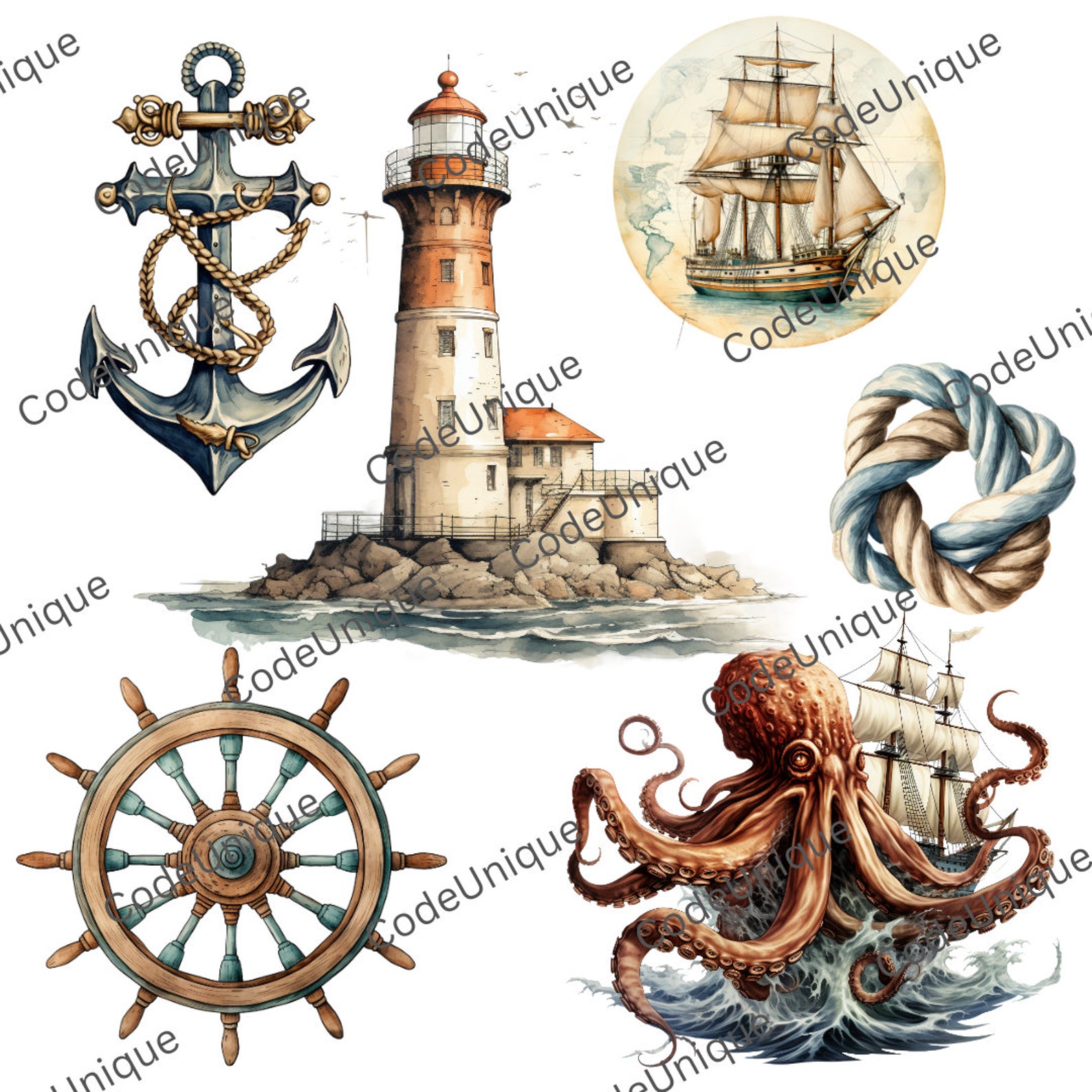 NAUTICAL Vintage PATTERNS Clip Art for Commercial Use – Digital ...