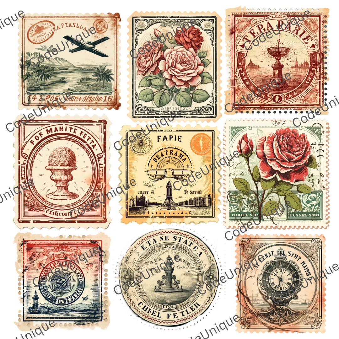 10 Vintage Postmark Clipart, Instant Download, Stamps, Floral ...