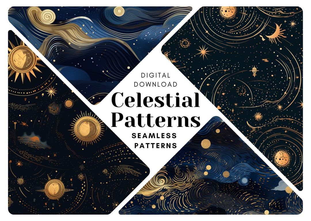 CELESTIAL Starry Night SEAMLESS PATTERNS for Birthday Gift – Digital ...