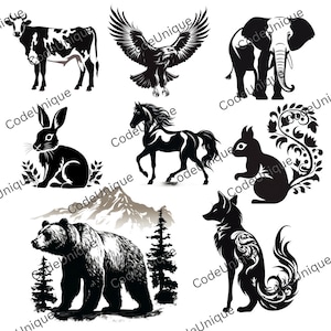 Animal SILHOUETTE Clipart, PNG Clipart, Side Profile, Black & White ...