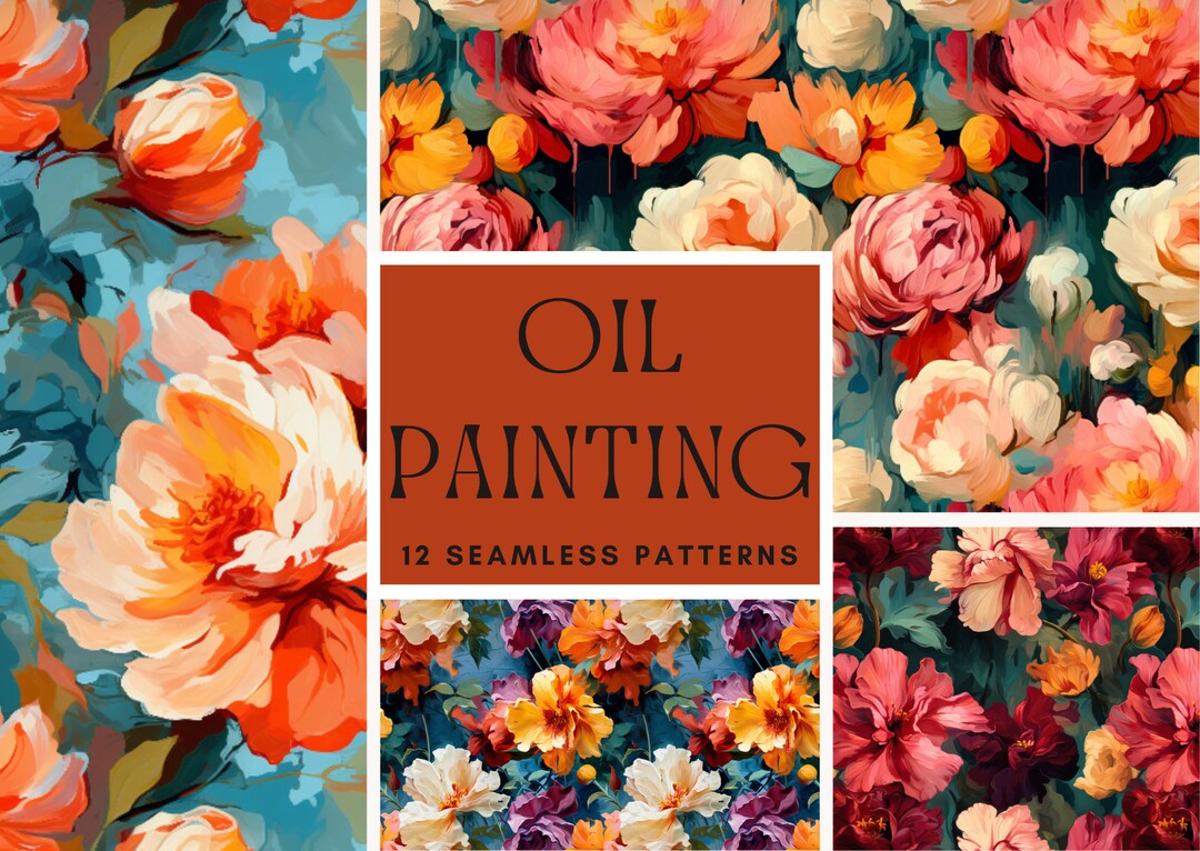 VINTAGE FLORAL Impressionist Oil Painting Seamless PATTERN – Printable ...