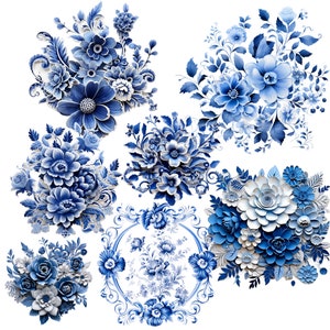 Blue Vintage Floral Clipart PNG Bundle, Digital Download for Crafts ...